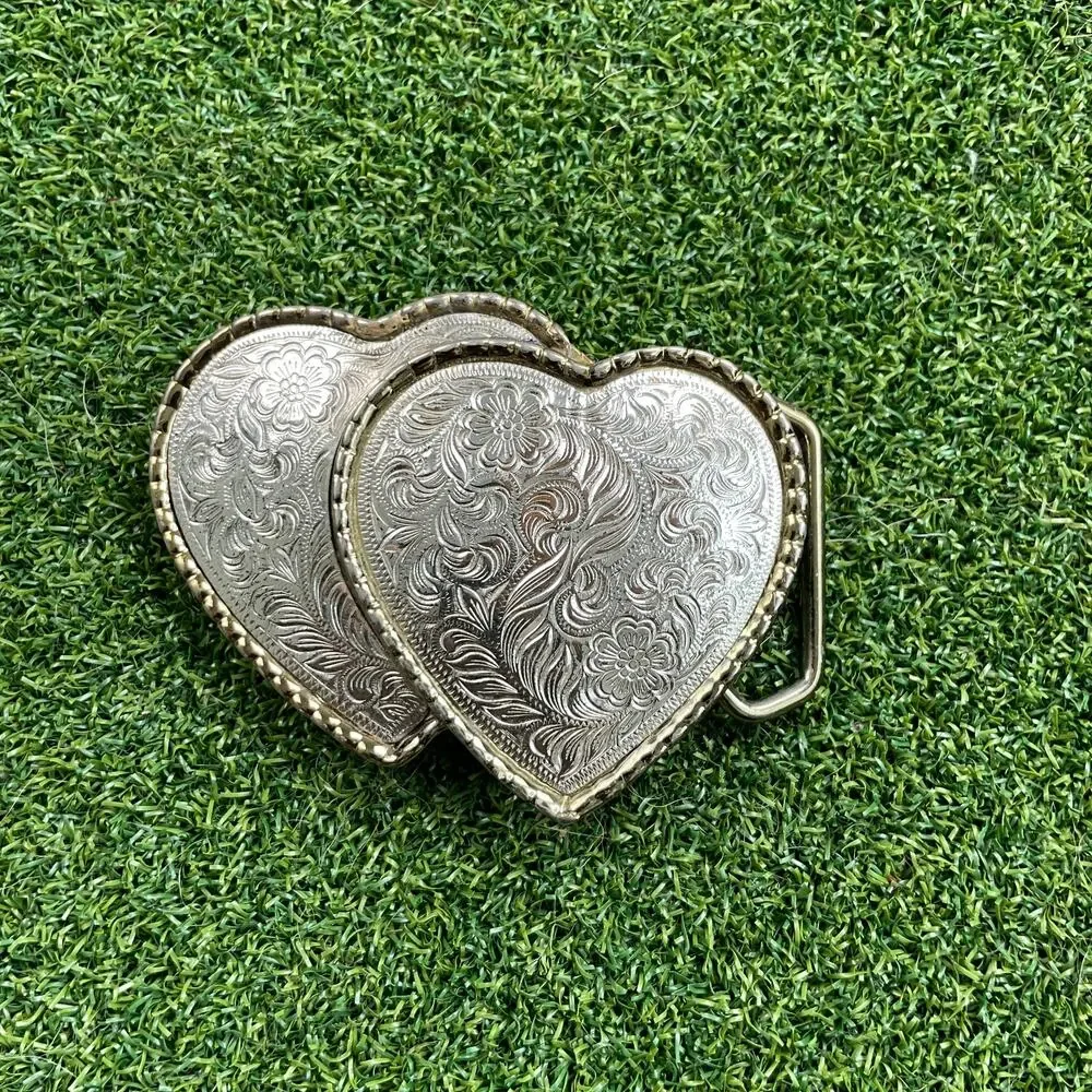 Vintage | Accessories | Vintage Double Heart Western Belt Buckle Floral ...